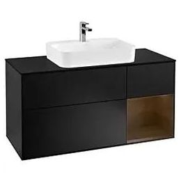 Villeroy & Boch Villeroy und Boch Finion Waschtischunterschrank G422GNPD 120cm, Abdeckplatte black matt, Emotion, Regal rechts Walnut veneer, Black matt lacquer