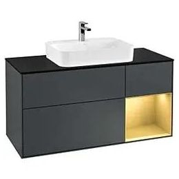 Villeroy & Boch Villeroy und Boch Finion Waschtischunterschrank G422HFHG 120cm, Abdeckplatte black matt, Emotion, Regal rechts Gold matt, Midnight Blue Matt Lacquer