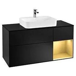 Villeroy & Boch Villeroy und Boch Finion Waschtischunterschrank G422HFPD 120cm, Abdeckplatte black matt, Emotion, Regal rechts Gold matt, Black matt lacquer