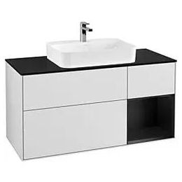 Villeroy & Boch Villeroy und Boch Finion Waschtischunterschrank G422PDMT 120cm, Abdeckplatte black matt, Emotion, Regal rechts Black matt, White matt lacquer