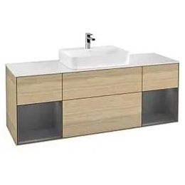 Villeroy & Boch Villeroy und Boch Finion Waschtischunterschrank G451GKPC 160cm, Abdeckplatte white matt, Emotion, Regale Anthracite matt lacquer, Oak Veneer