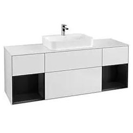 Villeroy & Boch Villeroy und Boch Finion Waschtischunterschrank G451PDMT 160cm, Abdeckplatte white matt, Emotion, Regale Black matt lacquer, White matt lacquer