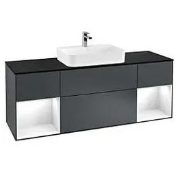 Villeroy & Boch Villeroy und Boch Finion Waschtischunterschrank G452GFHG 160cm, Abdeckplatte black matt, Emotion, Regale Glossy white lacquer, Midnight Blue Matt Lacquer