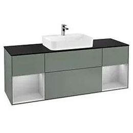 Villeroy & Boch Villeroy und Boch Finion Waschtischunterschrank G452GJGM 160cm, Abdeckplatte black matt, Emotion, Regale Light grey matt lacquer, Olive Matt Lacquer