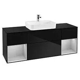 Villeroy & Boch Villeroy und Boch Finion Waschtischunterschrank G452GJPH 160cm, Abdeckplatte black matt, Emotion, Regale Light grey matt lacquer, Glossy Black Lacquer