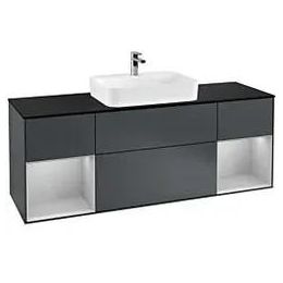 Villeroy & Boch Villeroy und Boch Finion Waschtischunterschrank G452GJHG 160cm, Abdeckplatte black matt, Emotion, Regale Light grey matt lacquer, Midnight Blue Matt Lacquer