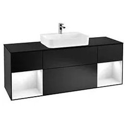 Villeroy & Boch Villeroy und Boch Finion Waschtischunterschrank G452GFPD 160cm, Abdeckplatte black matt, Emotion, Regale Glossy white lacquer, Black matt lacquer