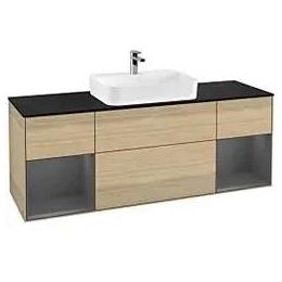 Villeroy & Boch Villeroy und Boch Finion Waschtischunterschrank G452GKPC 160cm, Abdeckplatte black matt, Emotion, Regale Anthracite matt lacquer, Oak Veneer