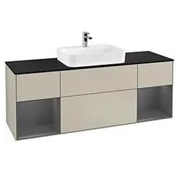 Villeroy & Boch Villeroy und Boch Finion Waschtischunterschrank G452GKHH 160cm, Abdeckplatte black matt, Emotion, Regale Anthracite matt lacquer, Sand Matt Lacquer