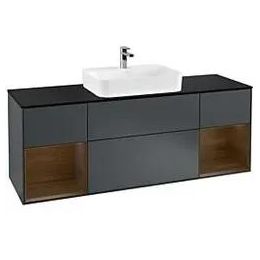 Villeroy & Boch Villeroy und Boch Finion Waschtischunterschrank G452GNHG 160cm, Abdeckplatte black matt, Emotion, Regale Walnut veneer, Midnight Blue Matt Lacquer