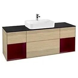 Villeroy & Boch Villeroy und Boch Finion Waschtischunterschrank G452HBPC 160cm, Abdeckplatte black matt, Emotion, Regale Peony matt lacquer, Oak Veneer