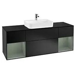 Villeroy & Boch Villeroy und Boch Finion Waschtischunterschrank G452GMPD 160cm, Abdeckplatte black matt, Emotion, Regale Olive matt lacquer, Black matt lacquer