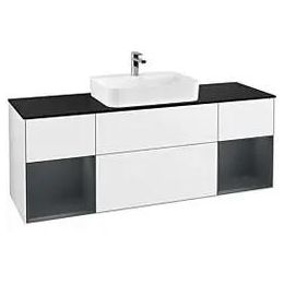 Villeroy & Boch Villeroy und Boch Finion Waschtischunterschrank G452HGGF 160cm, Abdeckplatte black matt, Emotion, Regale Midnight matt lacquer, Glossy white lacquer