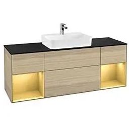 Villeroy & Boch Villeroy und Boch Finion Waschtischunterschrank G452HFPC 160cm, Abdeckplatte black matt, Emotion, Regale Gold matt lacquer, Oak Veneer