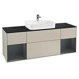 Villeroy & Boch Villeroy und Boch Finion Waschtischunterschrank G452HGHH 160cm, Abdeckplatte black matt, Emotion, Regale Midnight matt lacquer, Sand Matt Lacquer