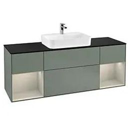 Villeroy & Boch Villeroy und Boch Finion Waschtischunterschrank G452HHGM 160cm, Abdeckplatte black matt, Emotion, Regale sand matt lacquer, Olive Matt Lacquer