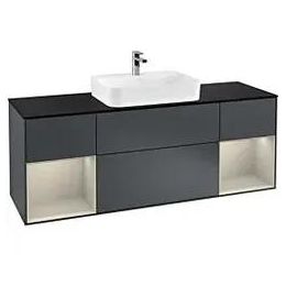 Villeroy & Boch Villeroy und Boch Finion Waschtischunterschrank G452HHHG 160cm, Abdeckplatte black matt, Emotion, Regale sand matt lacquer, Midnight Blue Matt Lacquer