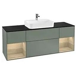 Villeroy & Boch Villeroy und Boch Finion Waschtischunterschrank G452PCGM 160cm, Abdeckplatte black matt, Emotion, Regale Oak Veneer, Olive Matt Lacquer