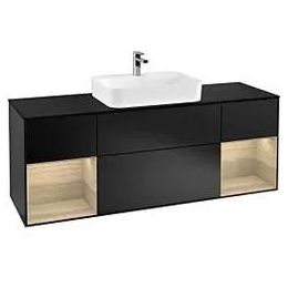 Villeroy & Boch Villeroy und Boch Finion Waschtischunterschrank G452PCPD 160cm, Abdeckplatte black matt, Emotion, Regale Oak Veneer, Black matt lacquer