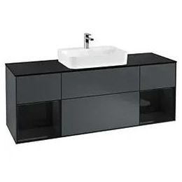 Villeroy & Boch Villeroy und Boch Finion Waschtischunterschrank G452PHHG 160cm, Abdeckplatte black matt, Emotion, Regale Glossy black lacquer, Midnight Blue Matt Lacquer