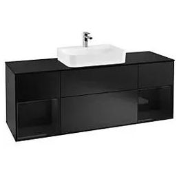 Villeroy & Boch Villeroy und Boch Finion Waschtischunterschrank G452PHPD 160cm, Abdeckplatte black matt, Emotion, Regale Glossy black lacquer, Black matt lacquer