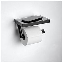 Hansgrohe Keuco Reva Toilettenpapierhalter 12873379000 schwarz matt, mit Glasablage, offene Form, Rollenbreite 100/120mm