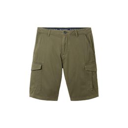 Tom Tailor Herren Regular Cargoshorts, grün, Uni, Gr. 28