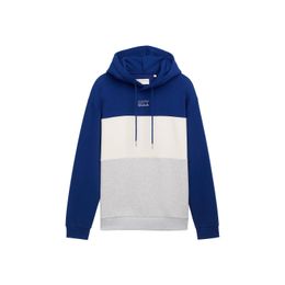 Tom Tailor Denim Herren Colorblock Hoodie mit Print, blau, Colour Blocking, Gr. XL