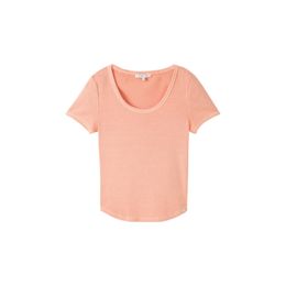 Tom Tailor Denim Damen T-Shirt aus Ripp, orange, Uni, Gr. XXL