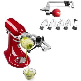 Obstschäler-Set, 5 Stück, für KitchenAid Spiralizer Plus Zubehör mit Schale, Kern und Scheibe, Silber