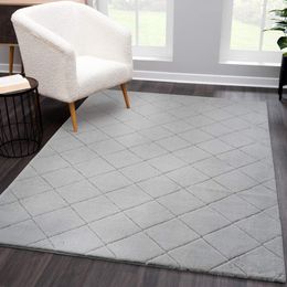 Hochflor-Teppich Carpet City "Moment", grau, B:200cm H:31mm L:290cm, Polyester, Teppiche, besonders weich, Kaninchen Fell Haptik, 3D-Effekt, Rauten, Wohnzimmer