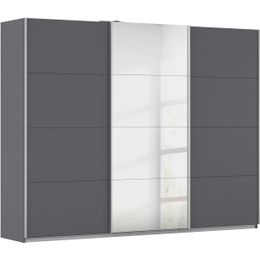 Schwebetürenschrank Rauch "Kleiderschrank Schrank Garderobe KULMBACH" Schränke Gr. B/H/T: 271 cm x 210 cm x 62 cm, 3 St., grau (graumetallic) in 2 Höhen erhältlich, mit Metallgriffleisten MADE IN GERMANY