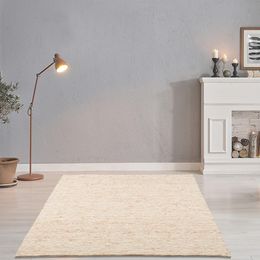 Wollteppich Theko "Alpen" Teppiche Gr. B: 90 cm 1 St., 12 mm, L: 160 cm, beige (dunkelbeige) handgewebter Wendeteppich, meliert, reine Wolle, Wohnzimmer