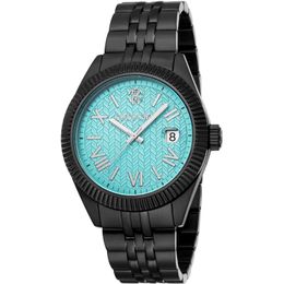 Quarzuhr Roberto Cavalli "Uomo Classico III", schwarz (schwarz, hellblau), Armbanduhren, Herren, Armbanduhr, Herrenuhr, Edelstahlarmband, analog, Tag