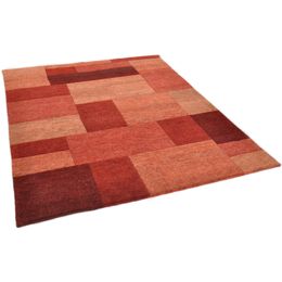 Wollteppich Theko "Dalas - 7709", rot, B:60cm H:18mm L:90cm, Schurwolle, Teppiche, reine Wolle, handgeknüpft, Patchwork Design