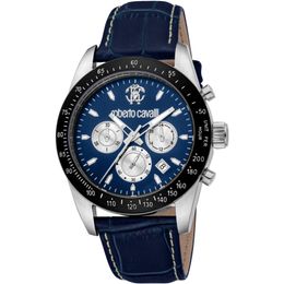 Chronograph Roberto Cavalli "Uomo Chrono", blau (dunkelblau, dunkelblau), Armbanduhren, Herren, Quarzuhr, Armbanduhr, Herrenuhr, Lederarmband, analog, Tag