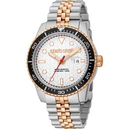 Quarzuhr Roberto Cavalli "Uomo Trend II", silber (silberfarben, roségoldfarben, silberfarben), Armbanduhren, Herren, Armbanduhr, Herrenuhr, Edelstahlarmband, analog, Tag