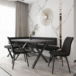 Essgruppe Hela "SAALE" Sitzmöbel-Sets Gr. Webstoff, schwarz (graphit/anthrazit + anthrazit schwarz) Tisch 140x90 cm, Stuhl 360 drehbar, Bank rechts-links montierbar