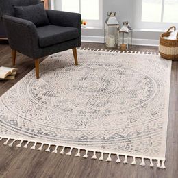 Teppich Carpet City "Art 1652" Teppiche Gr. B: 140cm, 7mm, L: 200cm, grau Fransenteppich Kurzflor, Ornamenten-Muster, Boho & Mandala Stil, auch als Läufer