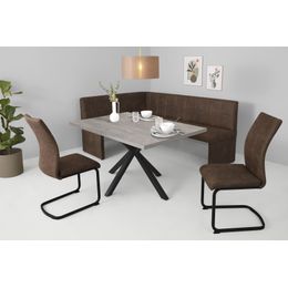 Essgruppe Hela "SPREE" Sitzmöbel-Sets Gr. Microfaser, rechtsbündig, grau (beton/schwarz/vt schlamm + vintage schlamm) Esstisch 140x90 cm mit Dickkante, Microfaserbezug