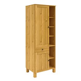 Hochschrank Home Affaire "Alby2", beige (natur gebeizt, gewachst), B:75cm H:205cm T:60cm, Massivholz, Schränke, Mit Metallgriffen, Breite 75 cm