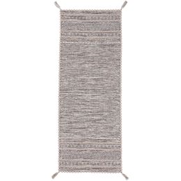 Läufer CarpetFine "Kelim Azizi" Teppiche Gr. B: 80 cm 1 St., 5 mm, L: 500 cm, beige Fransenteppich Baumwolle, Wendeteppich mit Fransen, Wohnzimmer