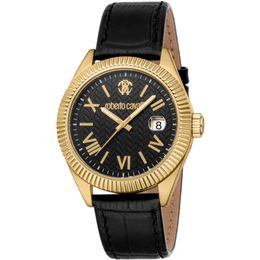 Quarzuhr Roberto Cavalli "Uomo Classico III", schwarz (schwarz, schwarz), Armbanduhren, Herren, Armbanduhr, Herrenuhr, Lederarmband, analog, Tag