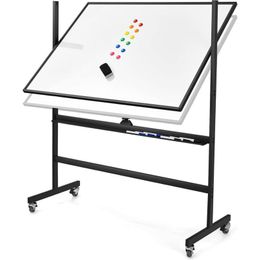 Costway - mobiles Whiteboard mit Alurahmen, Doppelseitige Whiteboard Hoeheverstellbar & 360 ° drehbar, magnetische Weisstafel mit Rollen 90x120 cm,