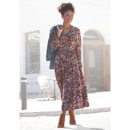 Maxikleid Lascana Gr. 42, N-Gr, bunt (floral, bedruckt) Damen Kleider mit Blümchenprint und V-Ausschnitt, Sommerkleid Bestseller