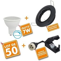 Set mit 50 x Downlight schwarz orientierbar komplett led 7W Dimmbar eq 60W Température de Couleur: Blanc Froid 6000K