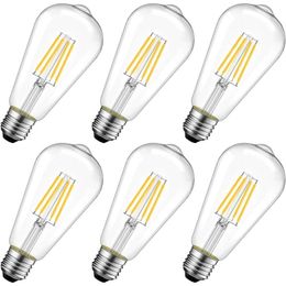 8W LED-Glühlampe E27 ST64, Edison-Glühbirne, entspricht 60W Glühlampe, 2700K Warmweiß, 6er-Pack [Energieklasse e]