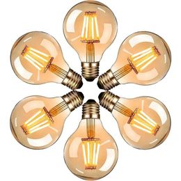 LED-Edison-Glühbirnen, Vintage G80 E27 4 w Glühbirne, Warmweiß 2700 k, Retro-Glühbirne, nicht dimmbar, 6er-Pack