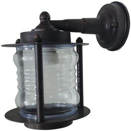 Licht-Erlebnisse Wandleuchte außen Glas Messing massiv E27 IP23 24 cm hoch Schwarz Antik Maritim Außenlampe Wand