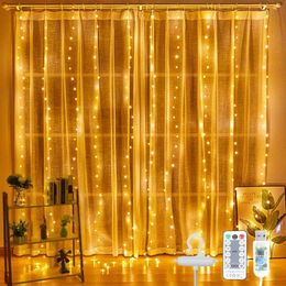 Vorhanglichter, 3 m x 3 m LED-Lichterkette, 8 warmweiße Beleuchtungsmodi, Fensterdekoration, Weihnachten, Hochzeit, Geburtstag, Zuhause, Terrasse